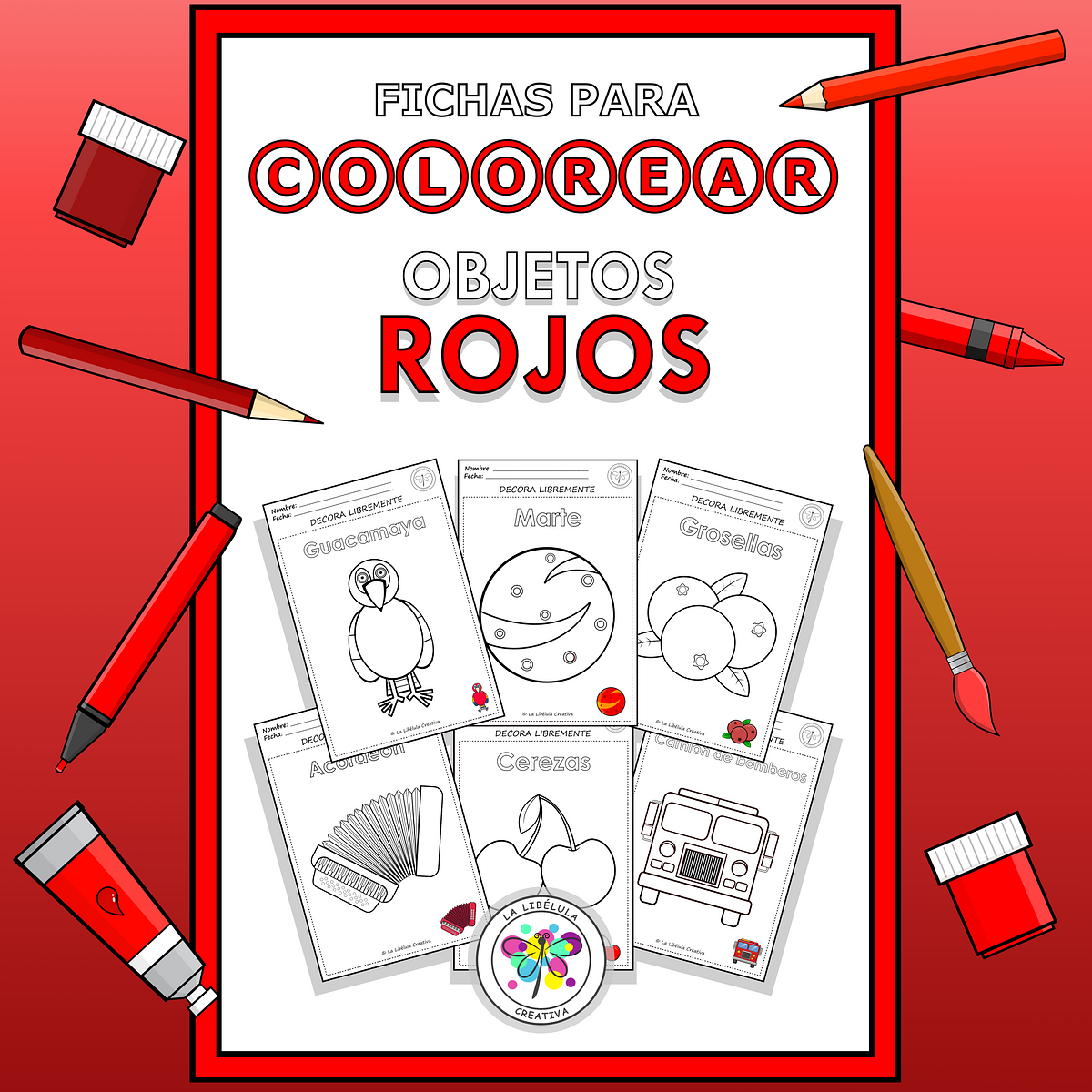 Spanish Worksheets Coloring Objects Red Colorear Objetos Color Rojo NO ...