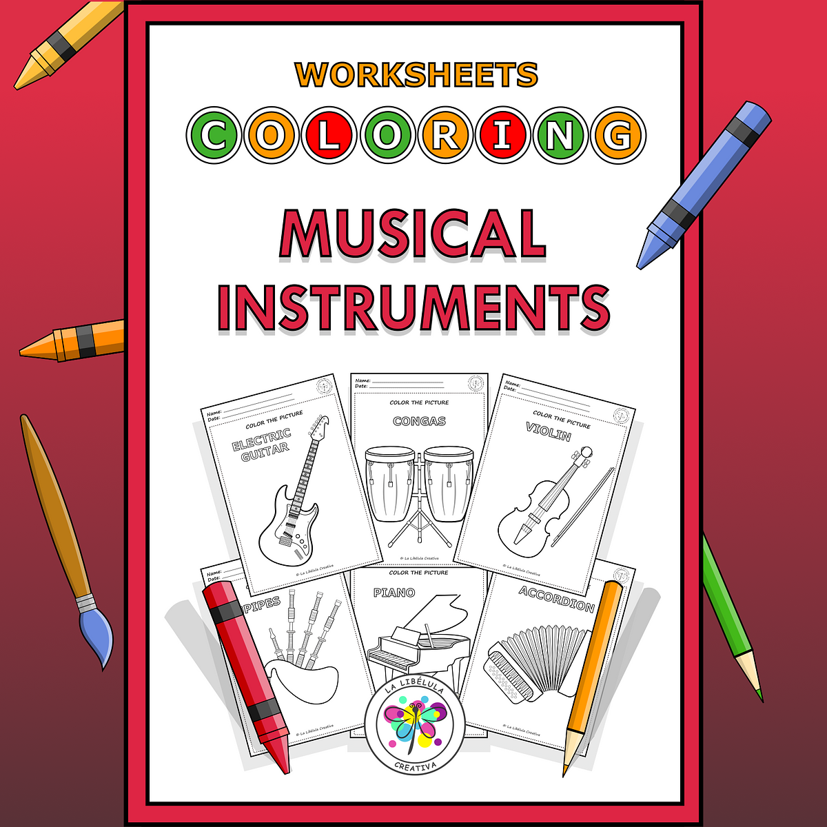 Worksheets Coloring Musical Instruments Music NO PREP Color | salduu.com