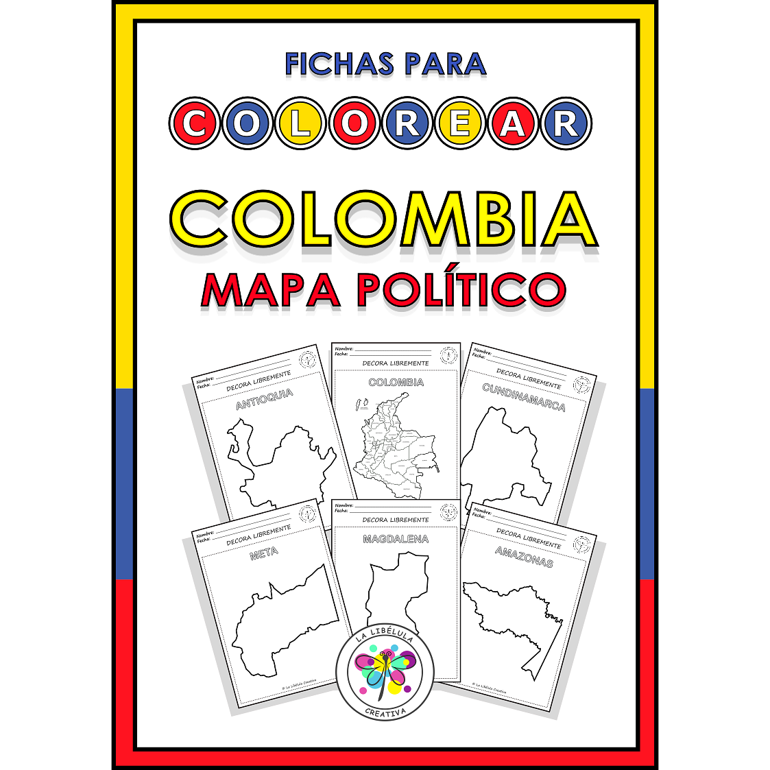 Spanish Coloring Political Map Country Mapa Político Colorear País ...