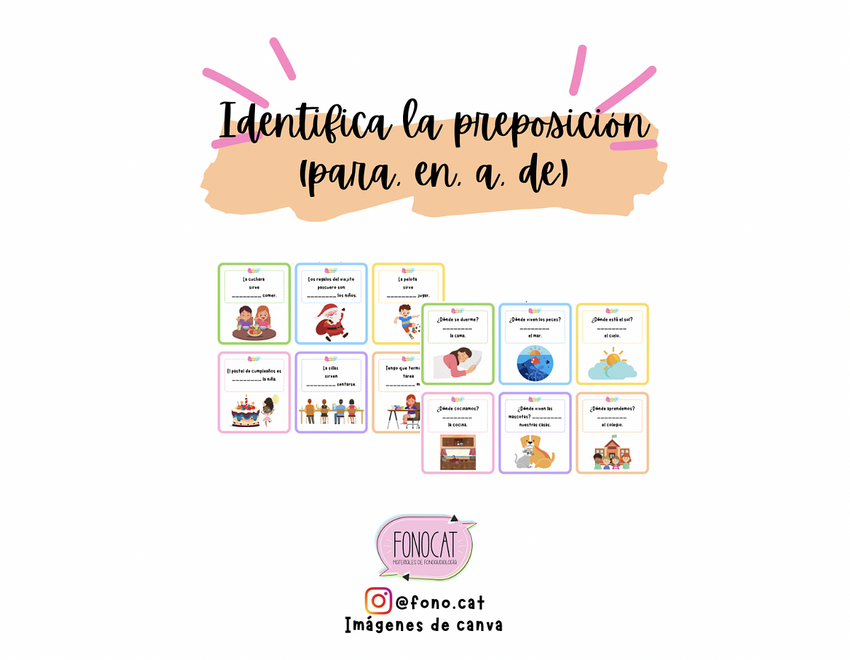 Tarjetas de Preposiciones (a, para, en, de) | salduu.com