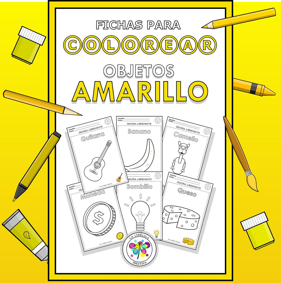 Spanish Worksheets Coloring Objects Yellow Colorear Objetos Color ...