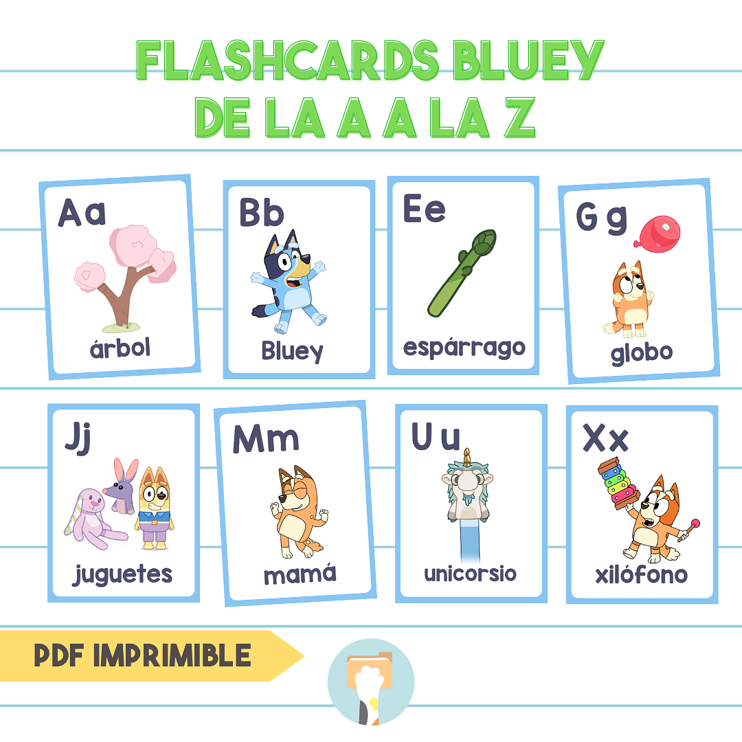 Flashcards Abecedario de Bluey en Español | salduu.com