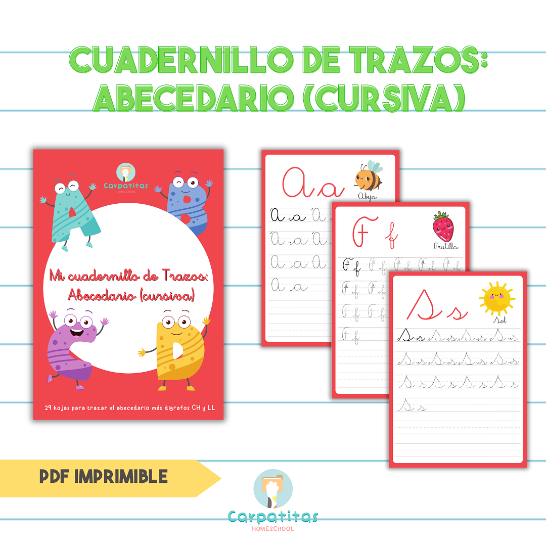 Cuadernillo de Trazos: Abecedario (letra cursiva) | salduu.com
