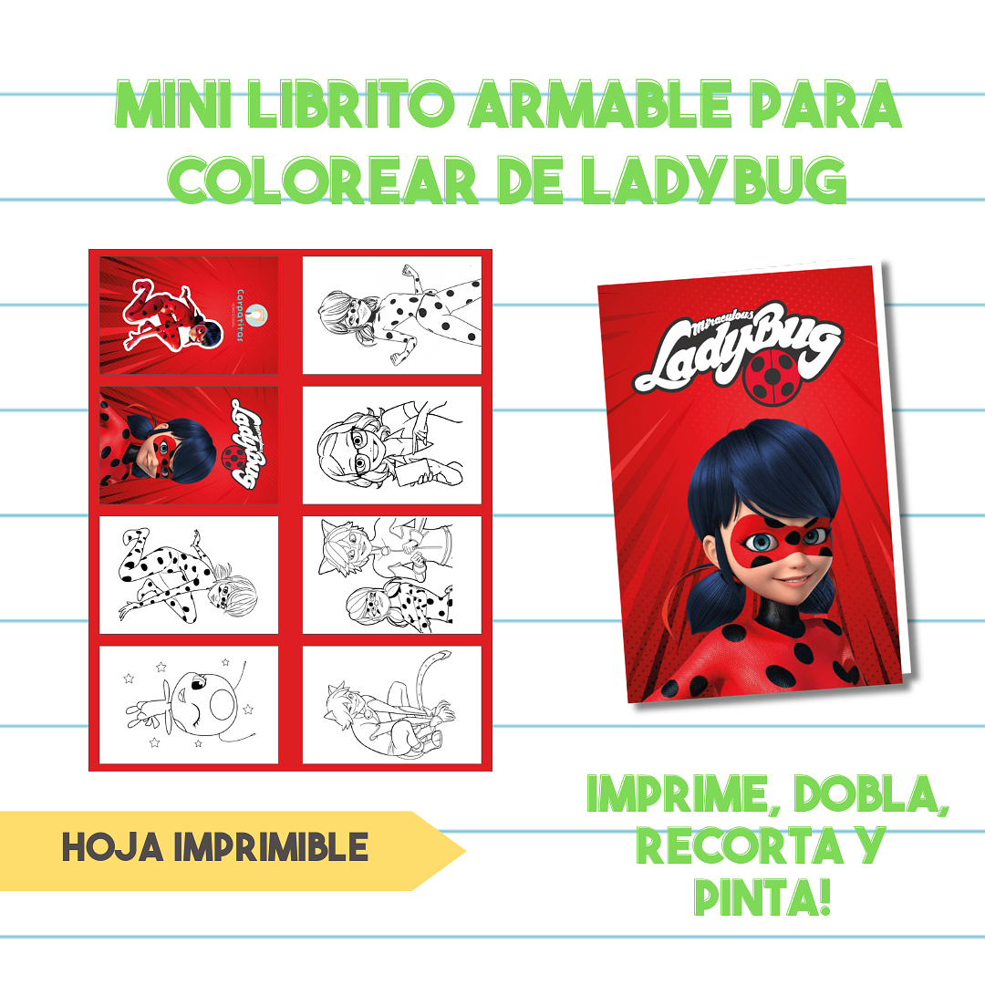 Mini Librito Para Colorear de Ladybug| PDF Imprimible | salduu.com