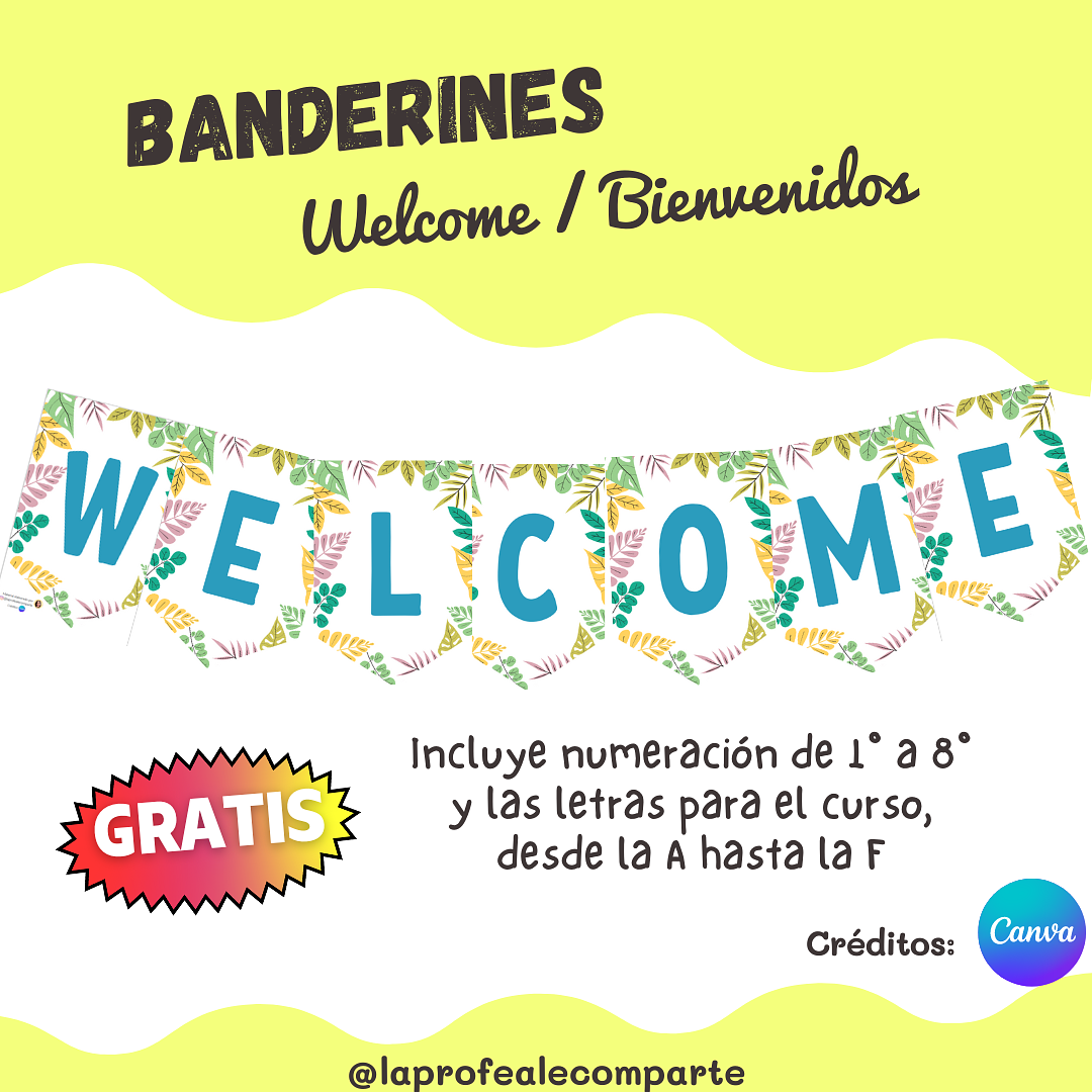 Banderines Welcome/Bienvenidos @laprofealecomparte | salduu.com