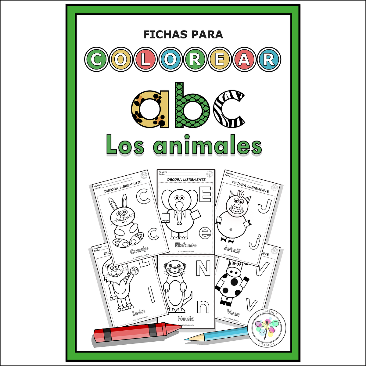 Spanish coloring worksheets alphabet animals Fichas colorear abecedario ...