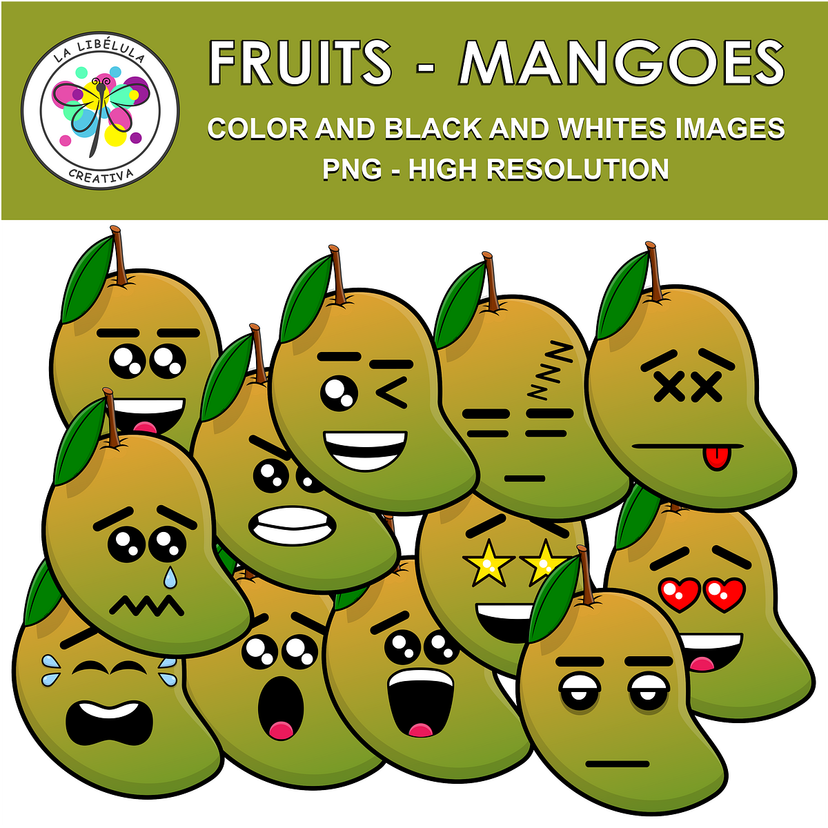 Clipart Fruits Mango Food Color BW Healthy Emoticons Emotions | salduu.com