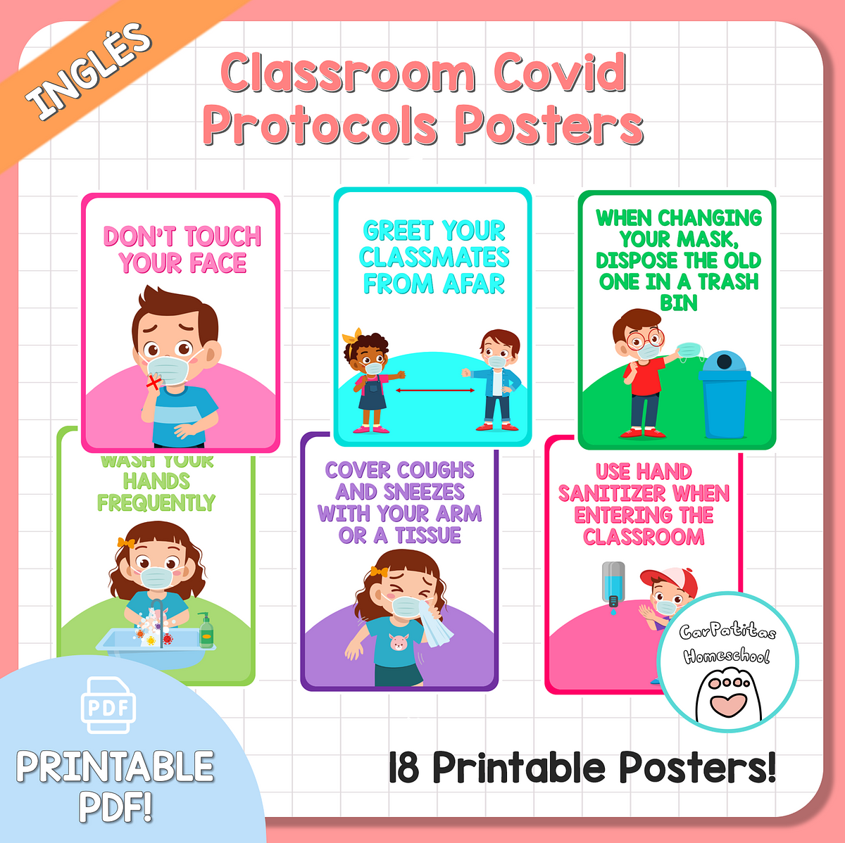 Classroom Covid Protocols Posters | Cuidados Covid en Inglés | salduu.com