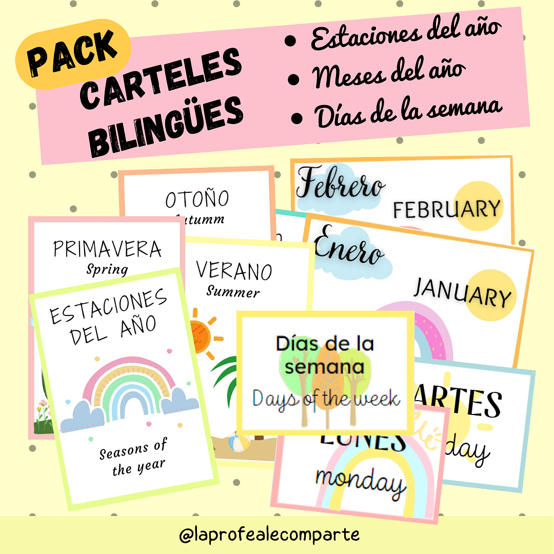 Pack Carteles Estaciones, meses y días @laprofealecomparte | salduu.com