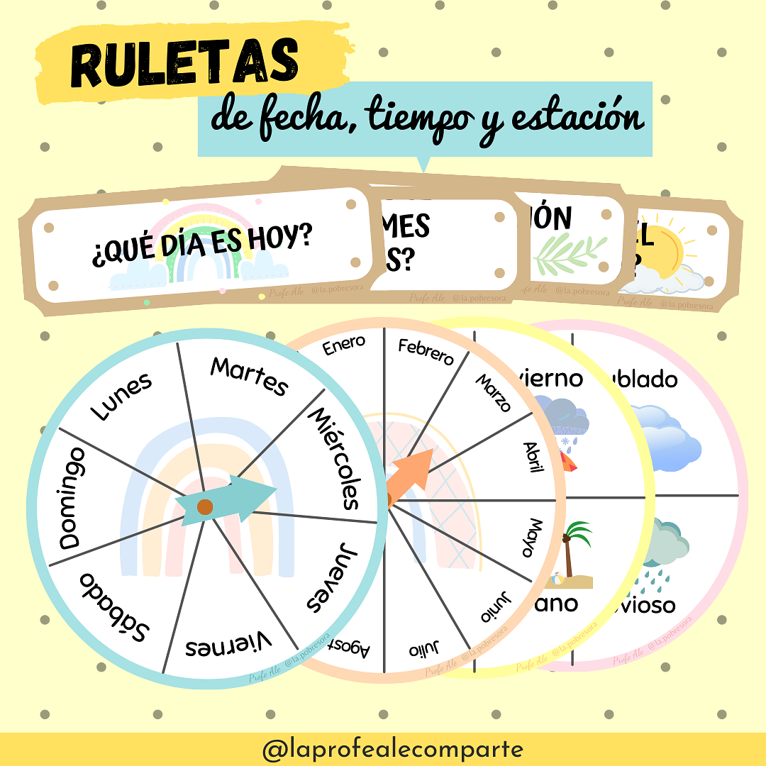 Ruletas de fecha, tiempo y estación del año/En español e inglés ...