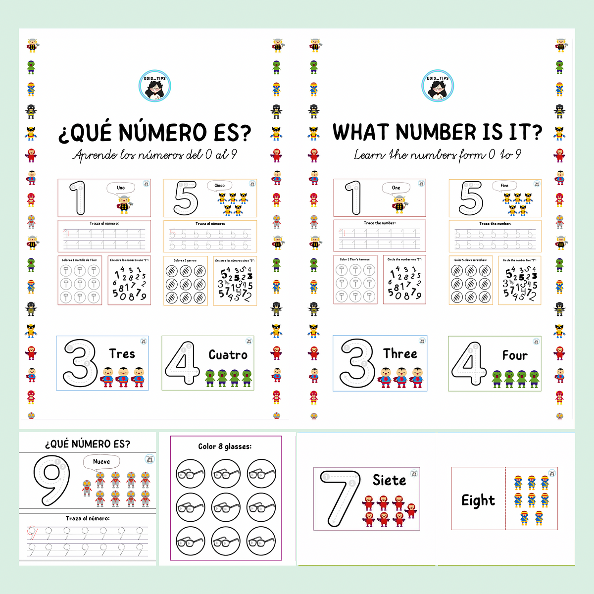 SET ACTIVIDADES: NÚMEROS DEL 0 AL 9 - ESP/ING | salduu.com