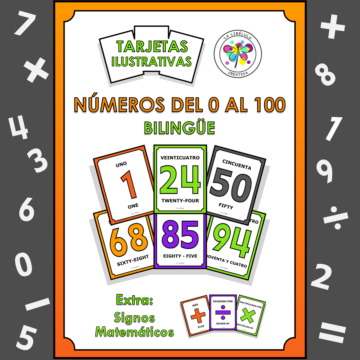 Flash Cards Numbers 1 to 100 English Spanish Signs Math Bilingual ...