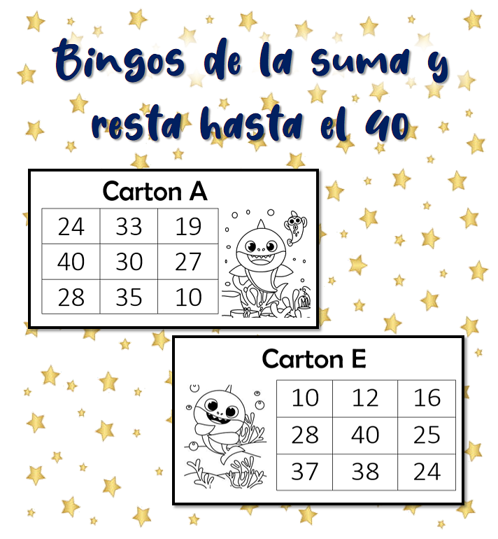 Bingo de las sumas y restas hasta el 40 | salduu.com