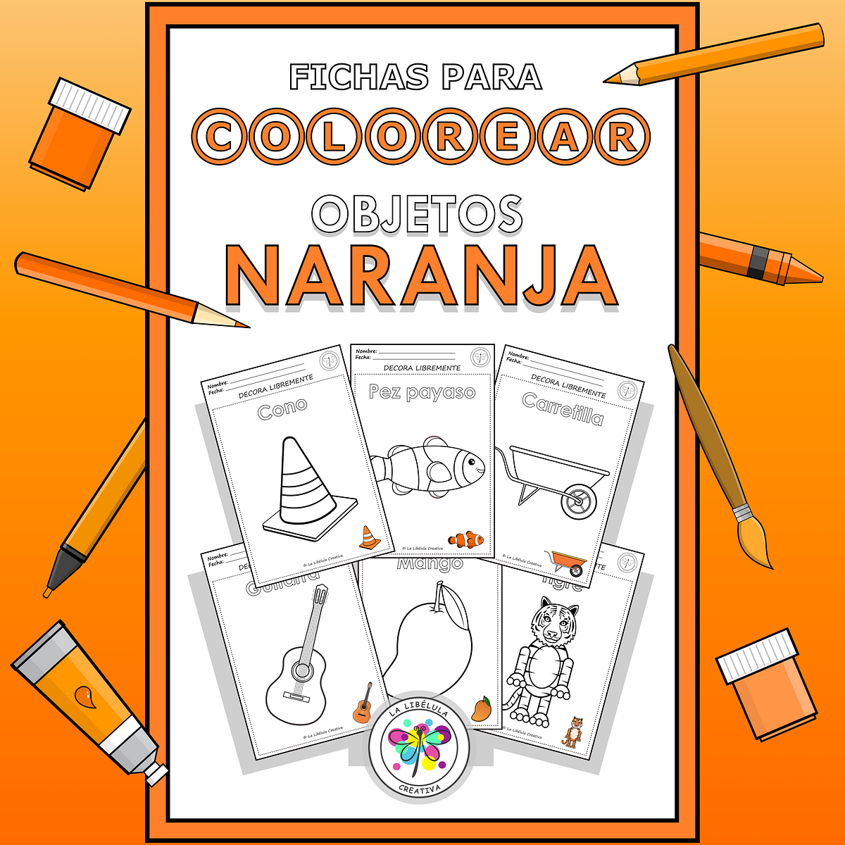 Spanish Worksheets Coloring Objects Orange Colorear Objetos Naranja NO ...